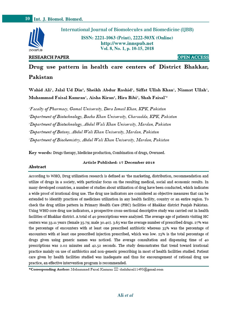 Drug Use Pattern in Health Care Centers of District Bhakkar, Pakistan ...