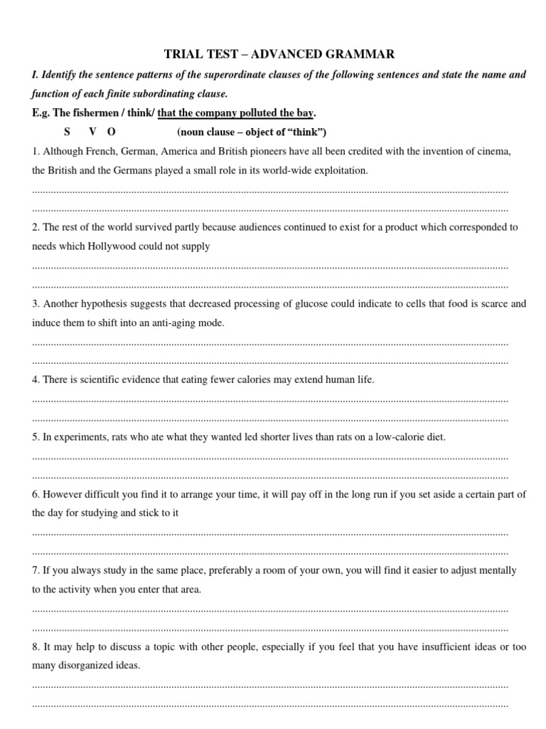 Trial Test 1 | PDF | Clause | Sentence (Linguistics)