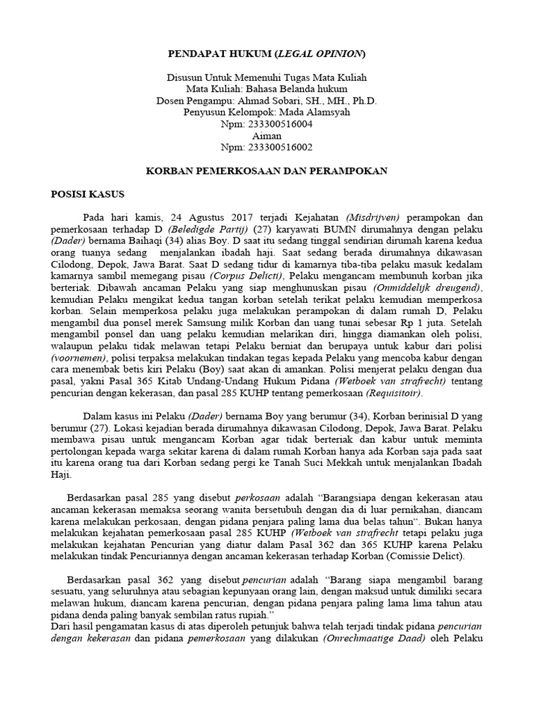 PENDAPAT HUKUM Tugas Bahasa Belanda | PDF