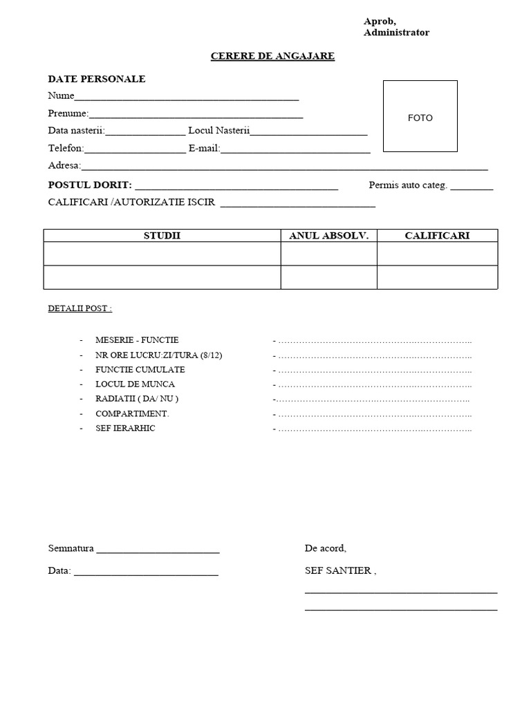 Formular - Cerere Angajare | PDF