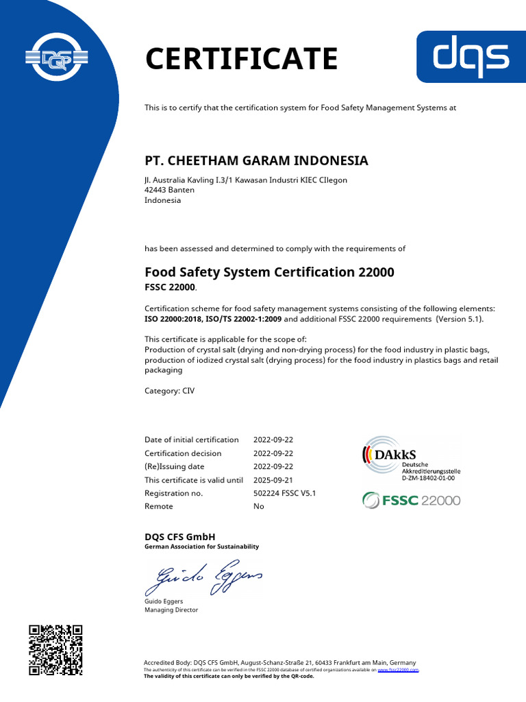 PT Cheetham Garam Indonesia Certificate en | PDF