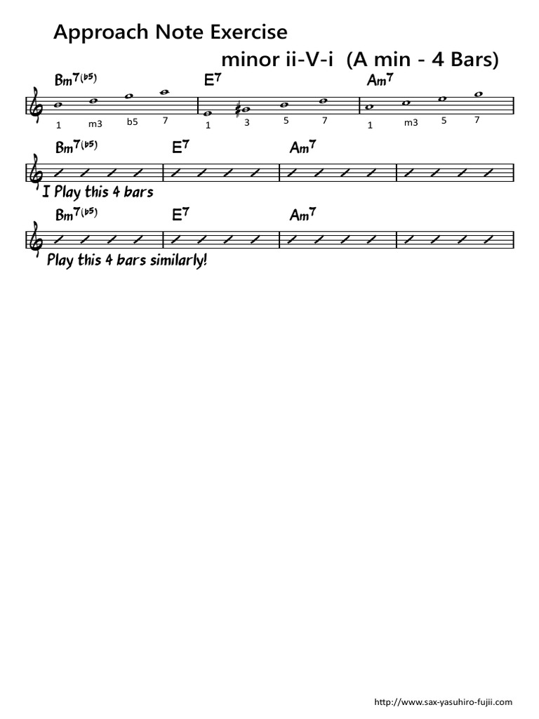(Bm7b5 - E7 - Am7) - 4 Bars II - V - I Approach Note Exercise | PDF ...