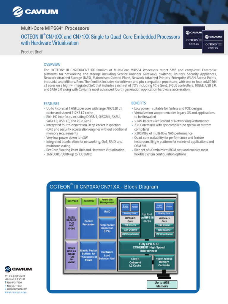 Cavium - Networks CN7010 1000BG640 CP G Datasheet | PDF | Multi Core Processor | Computer Network