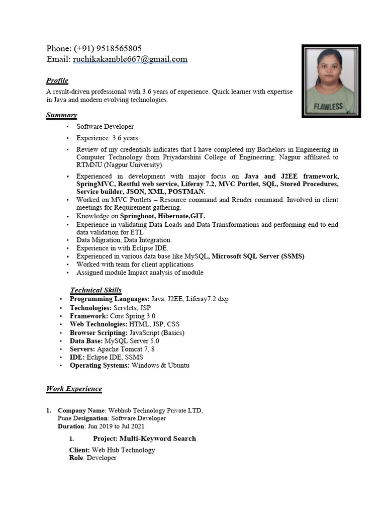 Java Developer Resume - Ruchika Kamble | PDF | Computers