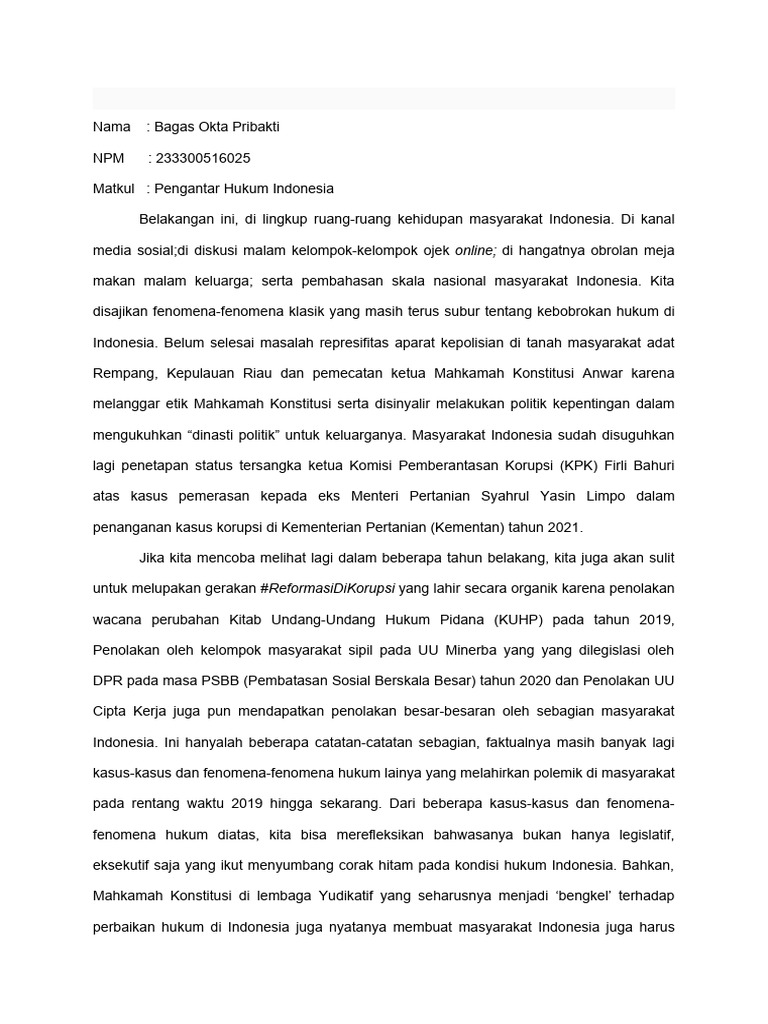 Tugas PIH Semester 1 | PDF | Ilmu Sosial | Hukum