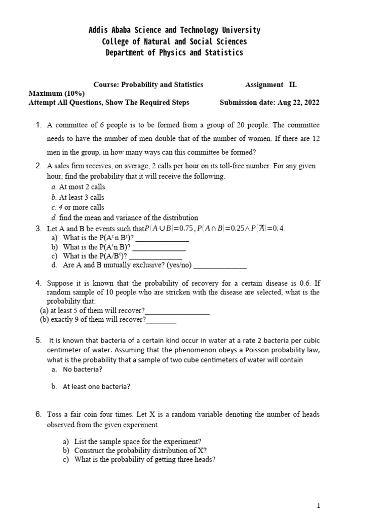 Probability and Statistics. ASSIGNMENT 2 | PDF | Standard Deviation | Probability Distribution