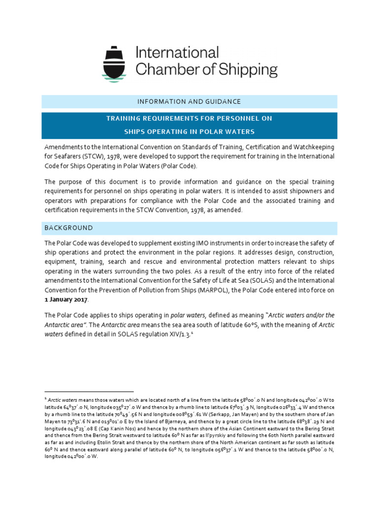 Guidance On The Training Requirements For Applicable Personnel On Ships Operating in Polar ...