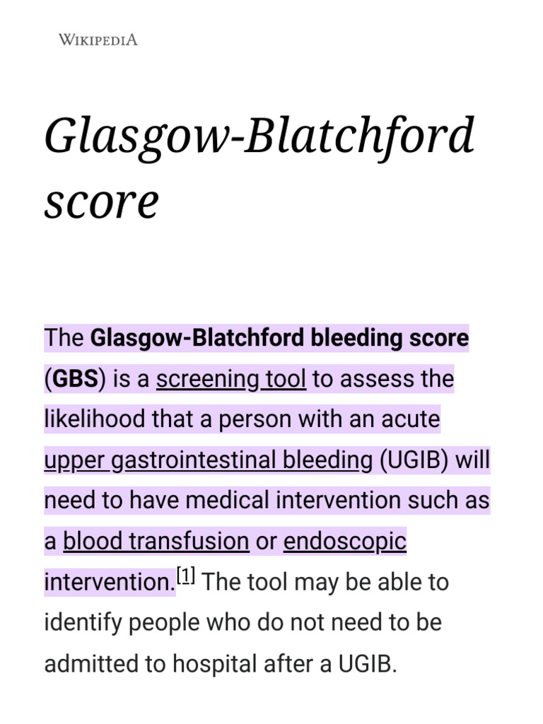 Glasgow-Blatchford Score - Wikipedia | PDF | Tissue (Biology) | Medical Specialties