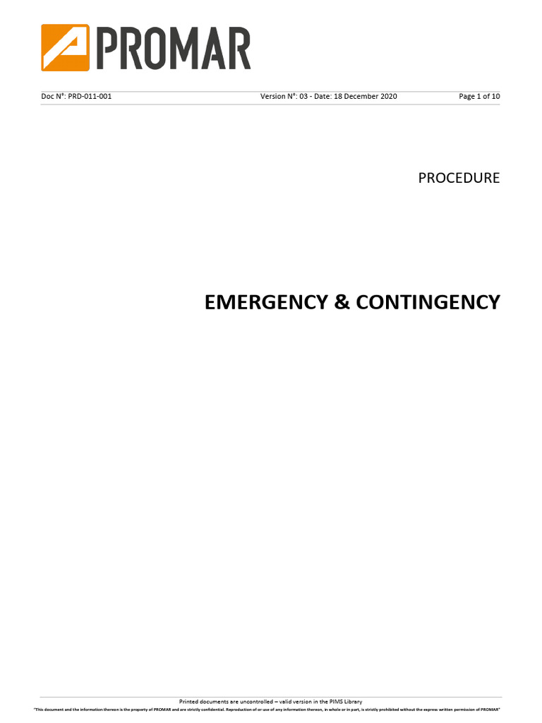 PRD-11-001-ver.03-Emergency & Contingency | PDF | Emergency | Risk