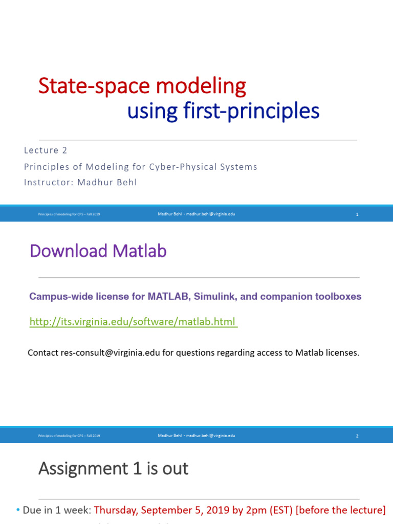 Lecture 2 - State-Space Modeling | PDF | Ordinary Differential Equation | Differential Equations