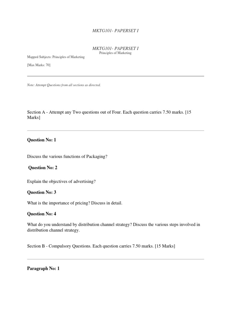 Principles of Marketing - Sample QP | PDF | Product (Business) | Marketing