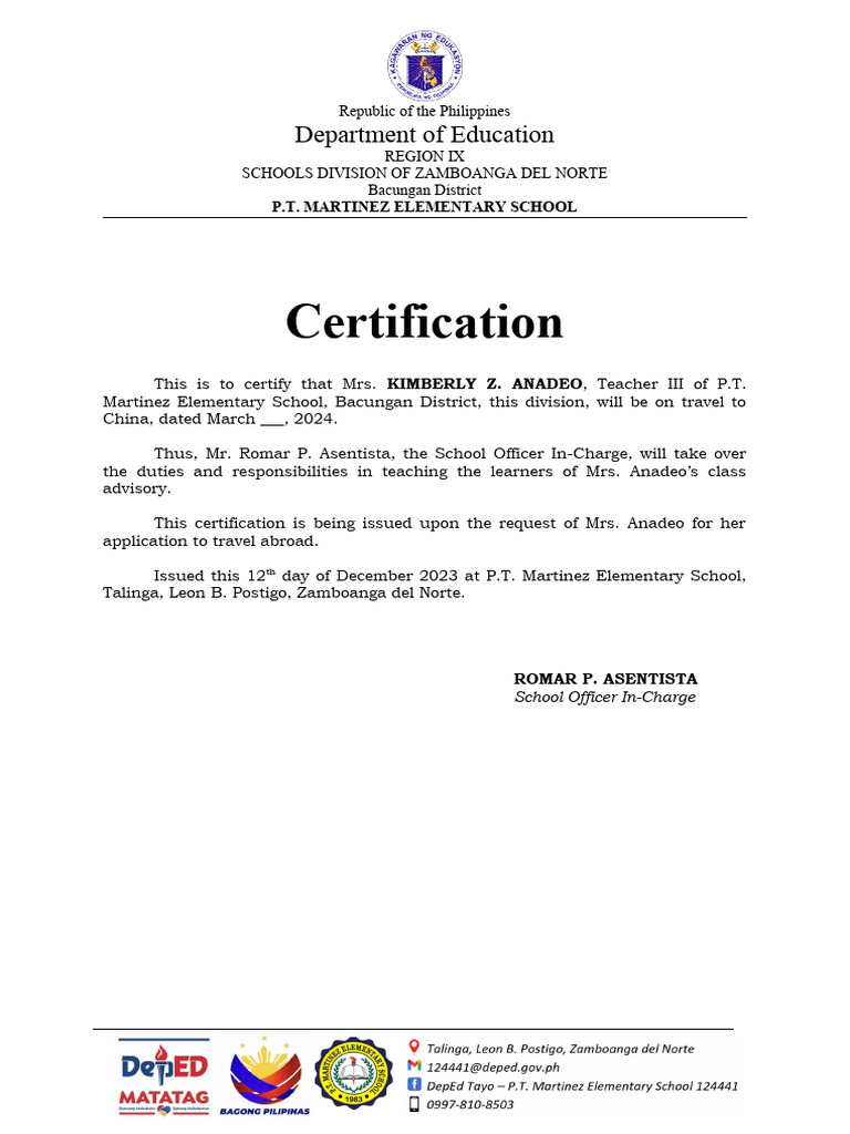 Certificate To Dispense Duties & Responsibilities | PDF