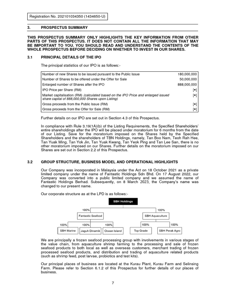 3 SBH - Prospectus Summary | PDF | Business