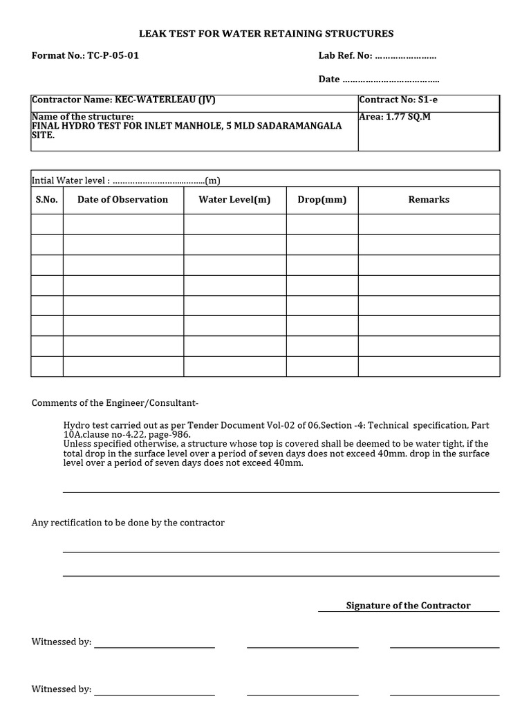 Hydrotest Format | PDF | Computers