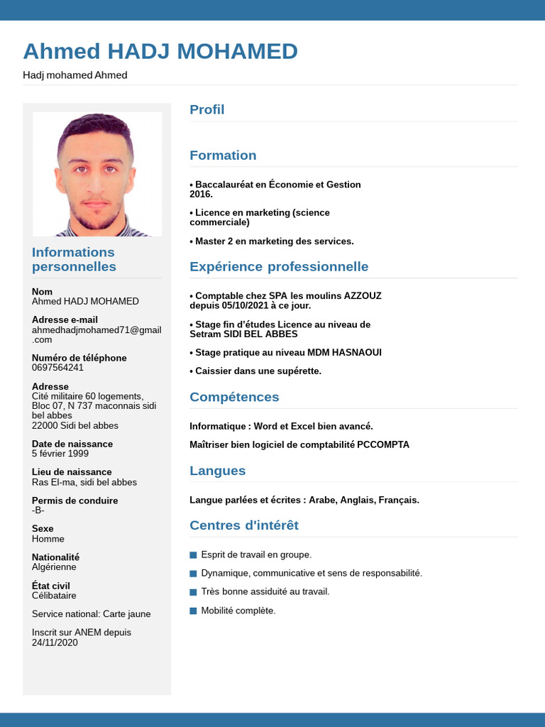 CV d'Ahmed Hadj Mohamed | PDF