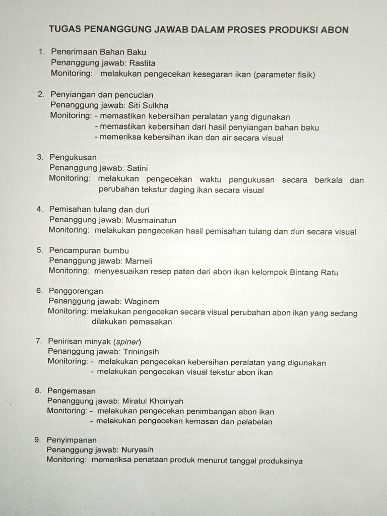 Tugas Penanggung Jawab Dalam Proses Produksi Abon | PDF