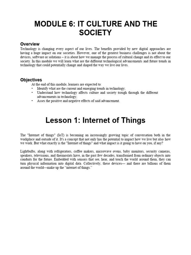 Module 6-It Culture and The Society | PDF | Computers | Technology ...