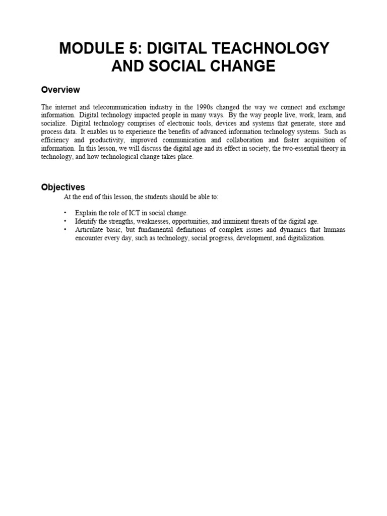 Module 5-Digital Teachnology and Social Change | PDF | Educational ...