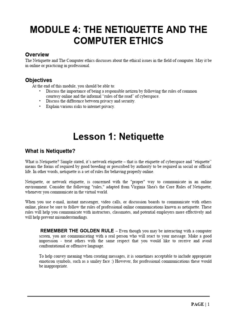 Module 4-The Netiquette and The Computer Ethics | PDF | Malware | Ransomware