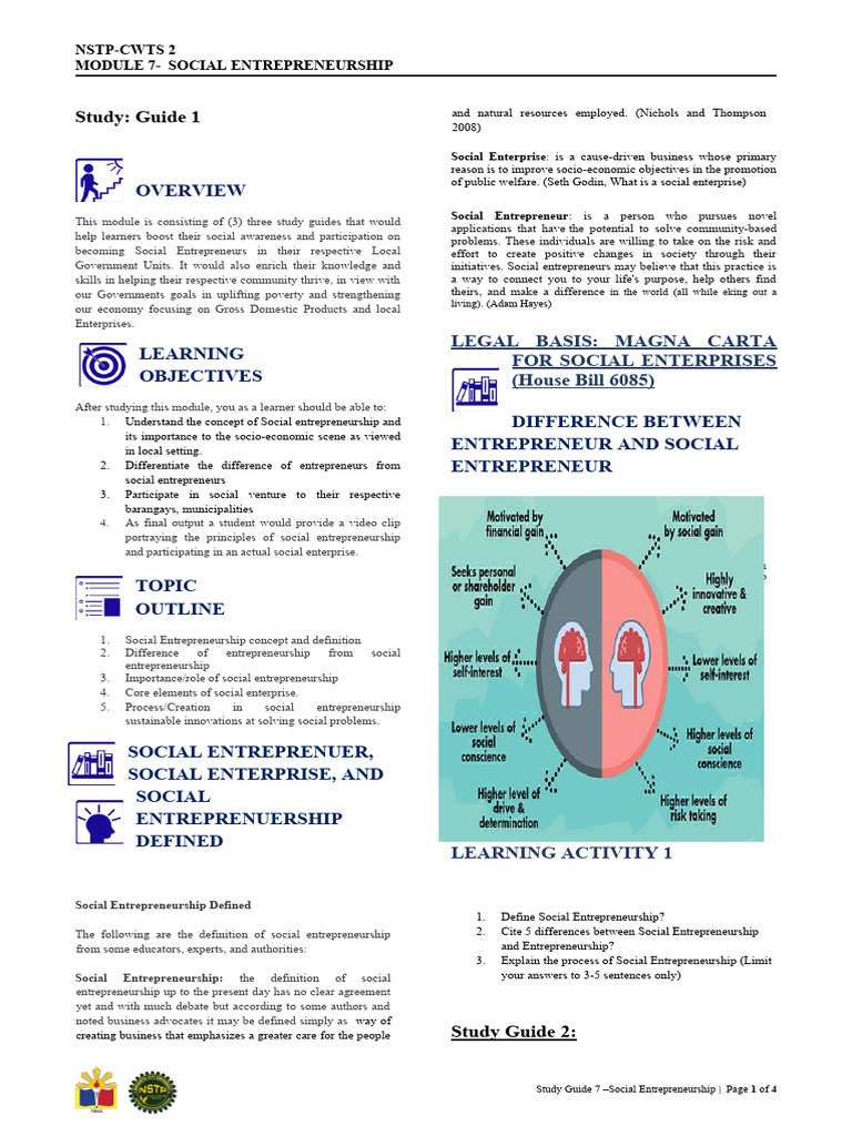 Social Entrepreneurship Study Guide | PDF | Entrepreneurship | Social ...