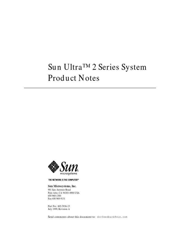 Sun Ultra 2 Series System Product Notes 802 5936 15 Pdf Electrical