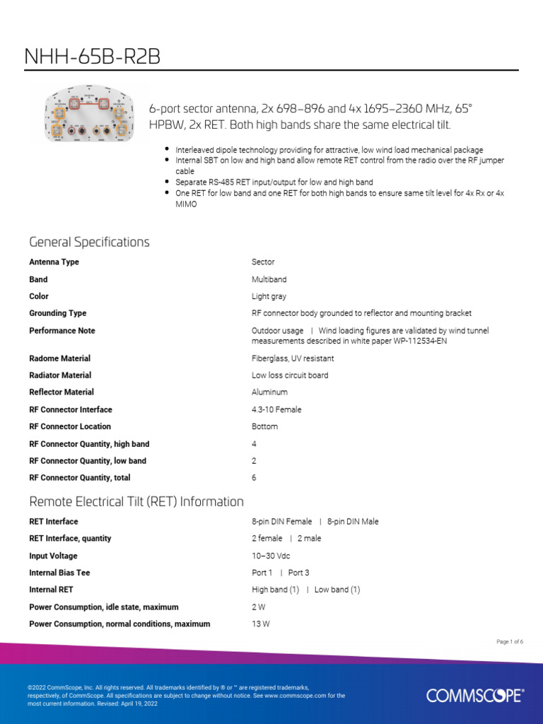 NHH-65B-R2B Product Specifications (Comprehensive) | PDF