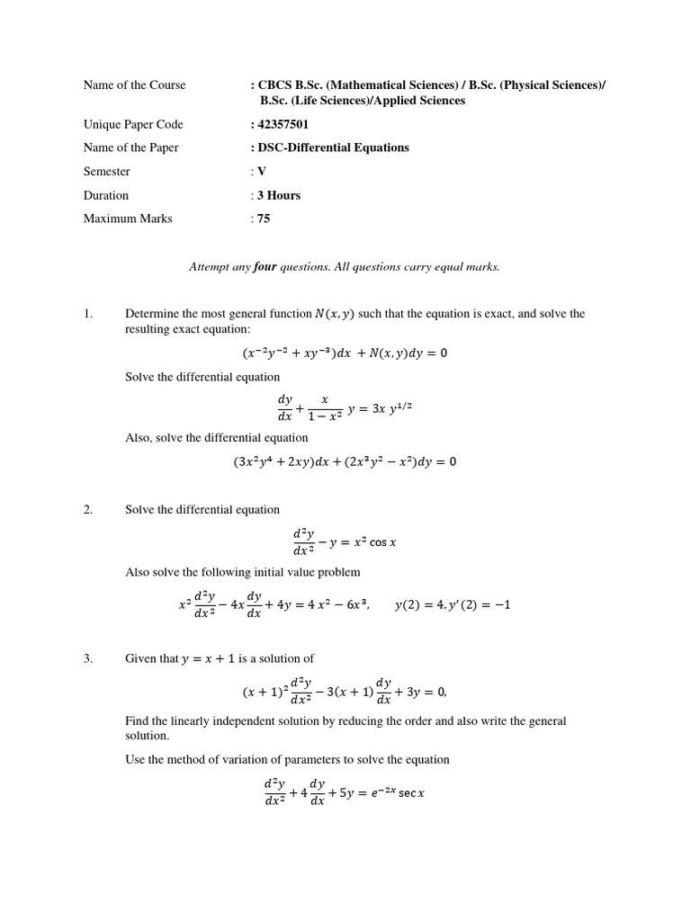 Diff Equa Sem5 Pyq-1 | PDF | Equations | Partial Differential Equation