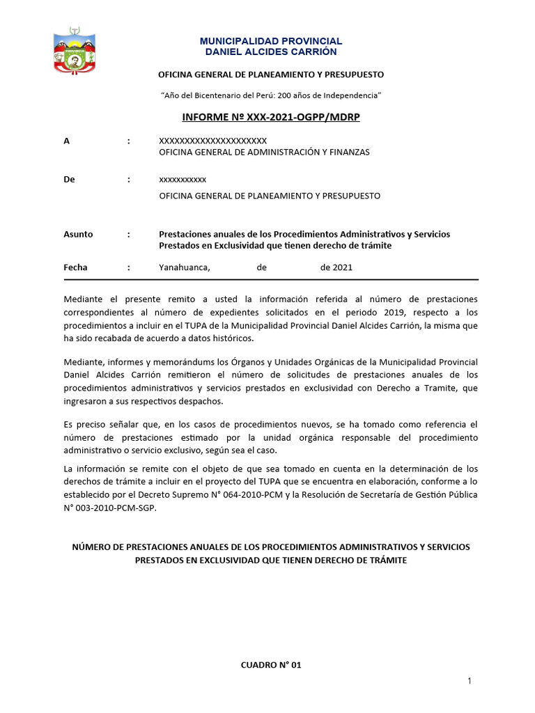 Informe de Prestaciones y TUPA 2021 | PDF | edificio | Presupuesto