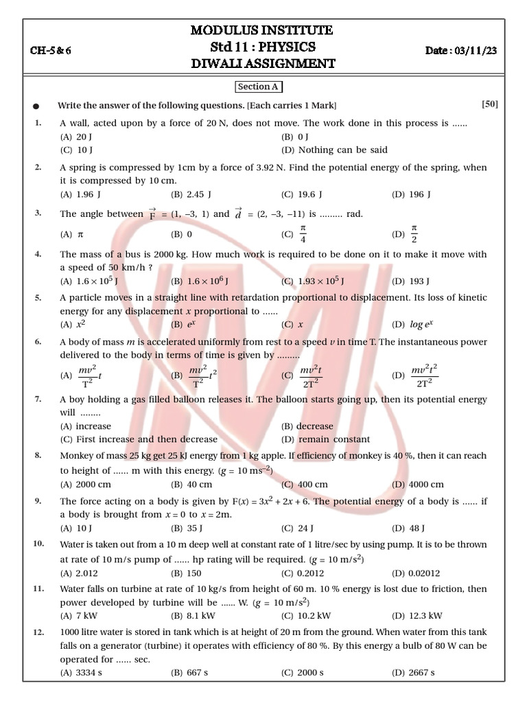 DIWALIASSIGNMENT - D02 Nov 2023 | PDF | Torque | Physical Quantities
