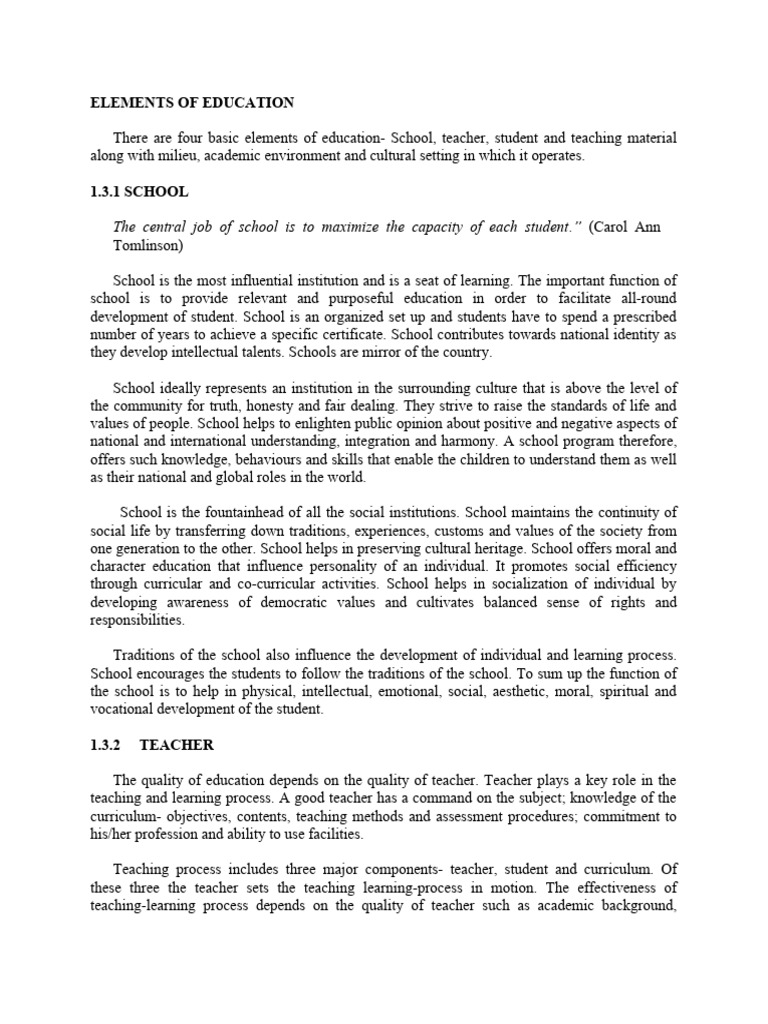 Elements of Education | PDF | Teachers | Learning