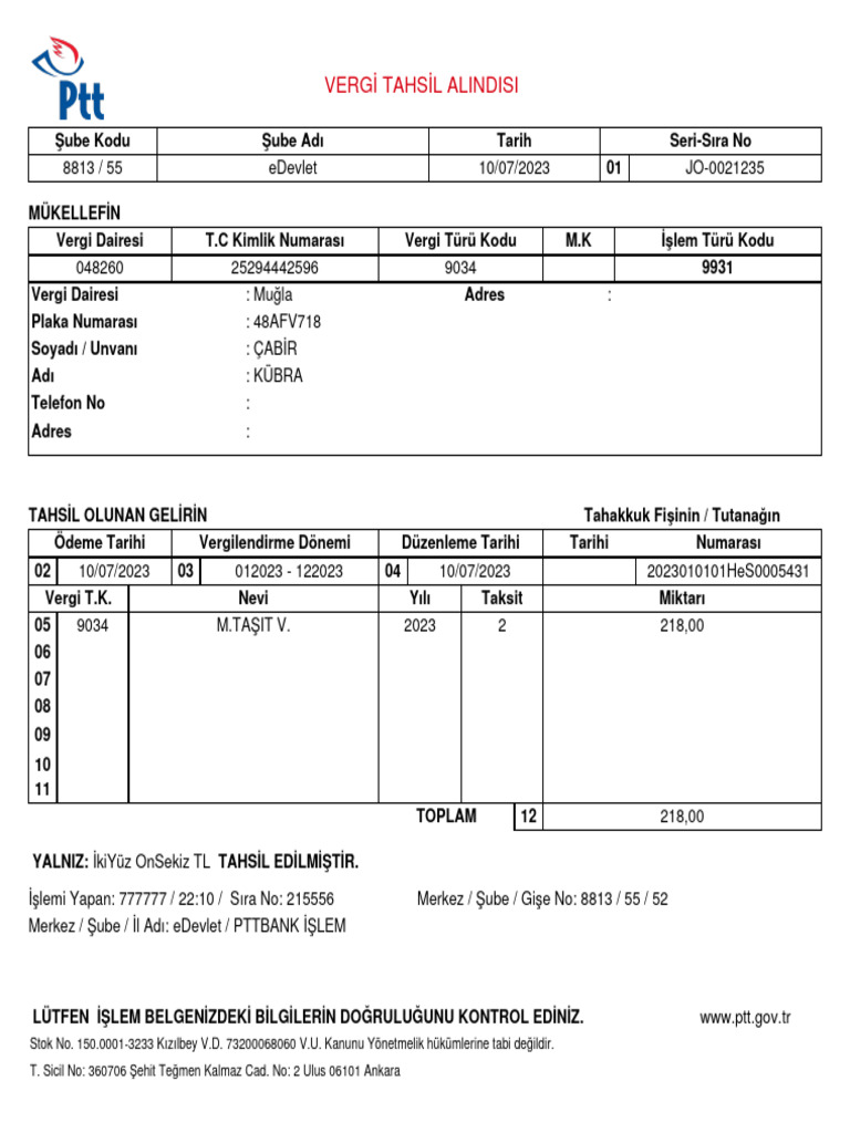 Vergi Tahsil Alindisi | PDF