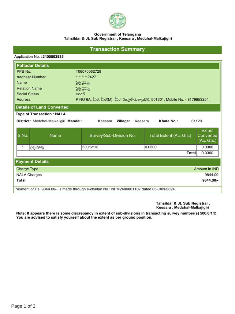 Transaction Summary For Nala | PDF