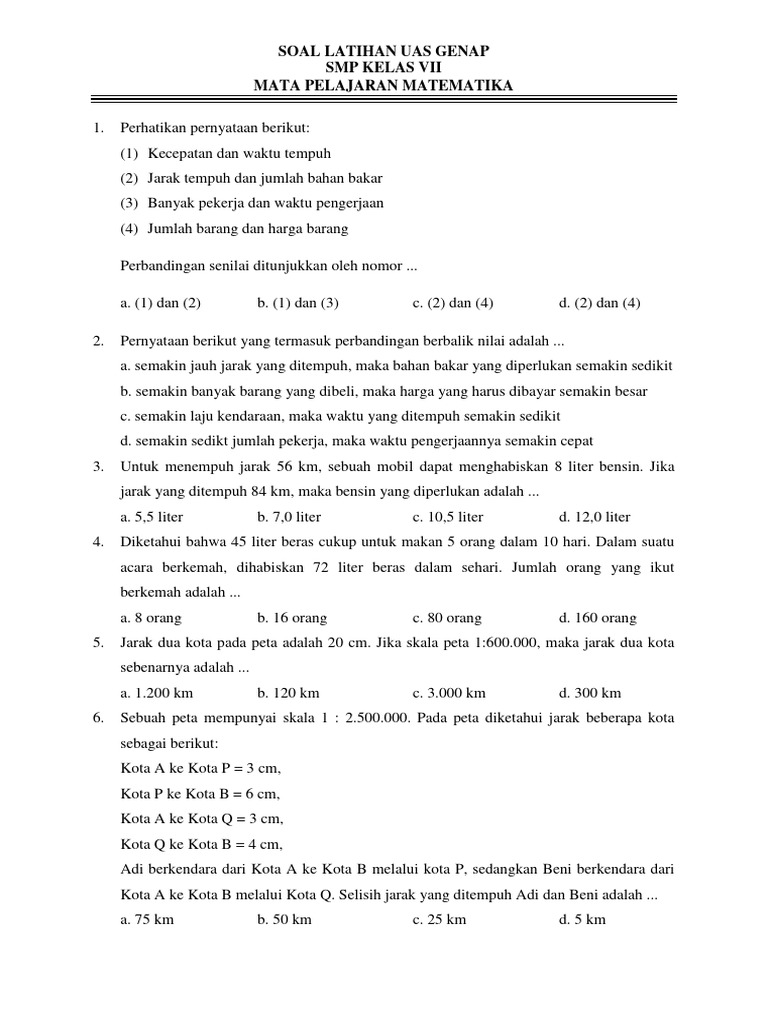 Latihan Ulangan MTK Genap Kelas 7 | PDF | Home & Garden | Art
