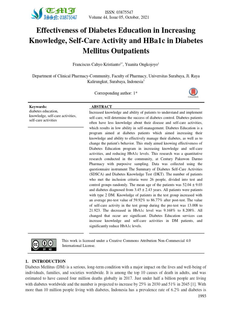 Effectiveness of Diabetes Education in Increasing Knowledge Self Care ...