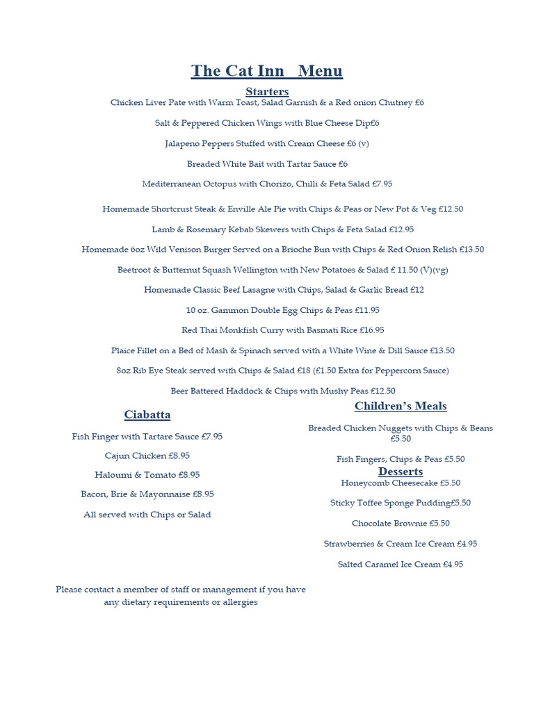 The Cat Inn All Day Menu | PDF | French Fries | Salad