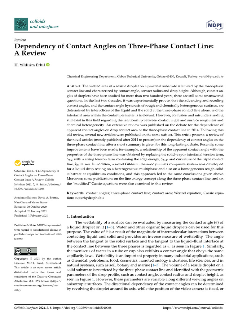 Dependency of Contact Angles On Three-Phase Contact Line | PDF | Wetting | Chemistry