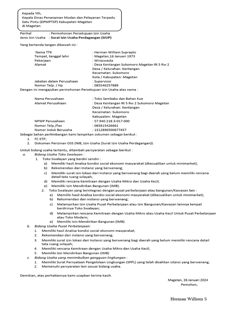 Surat Ijin Usaha | PDF