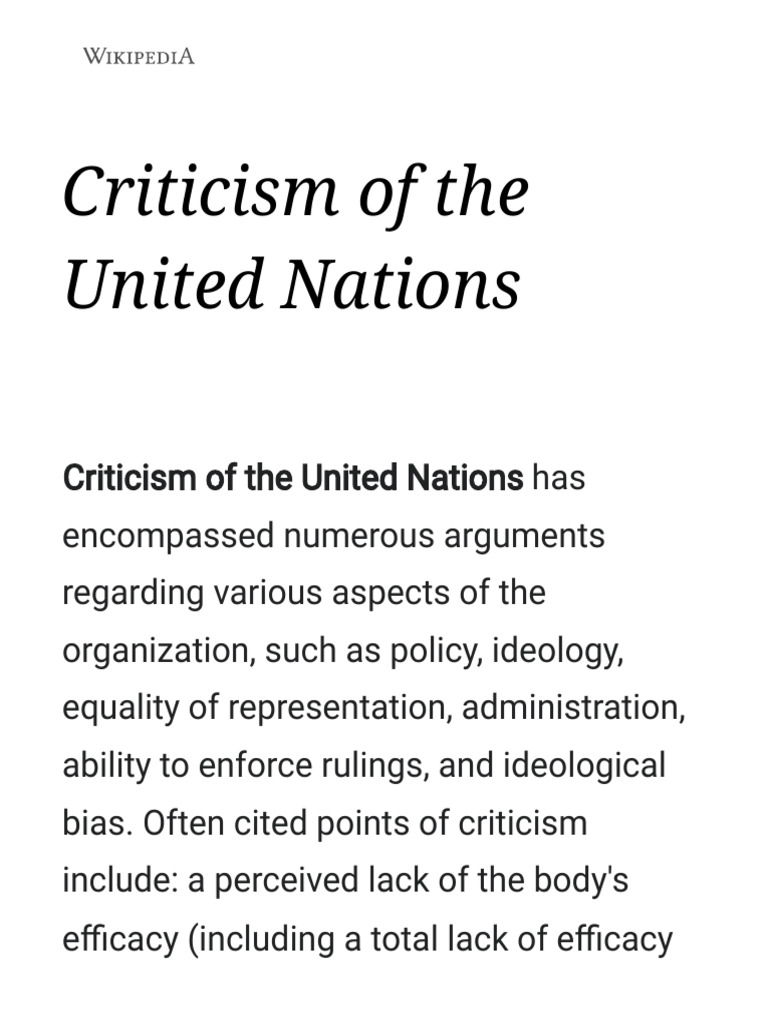 Criticism of The United Nations | PDF | United Nations | International ...