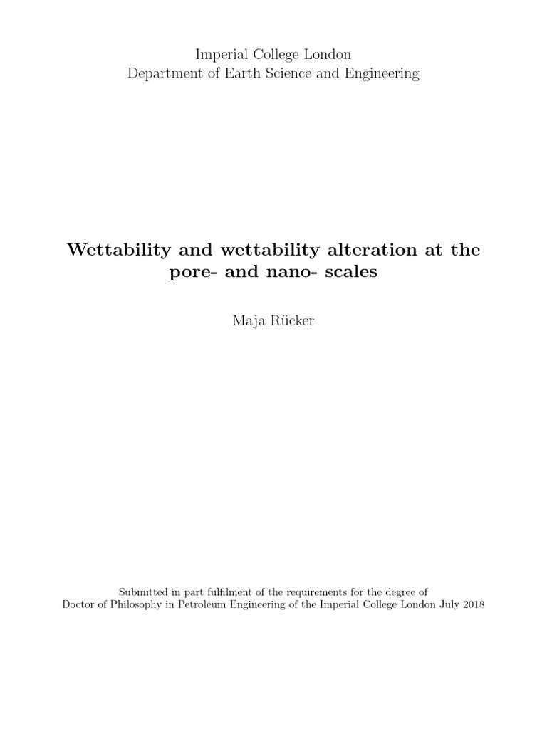 Wettability and Wettability Alteration at The Pore - and Nano - Scales | PDF | Wetting | Atomic ...