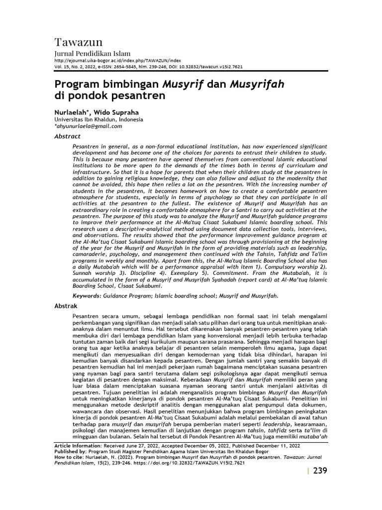 Program Bimbingan Musyrif Dan Musyrifah Di Pondok Pesantren | PDF | Indonesia | Theocracy
