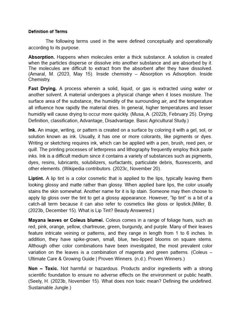 DEFINITION OF TERMS. Chapter 1 | PDF | Odor | Ink