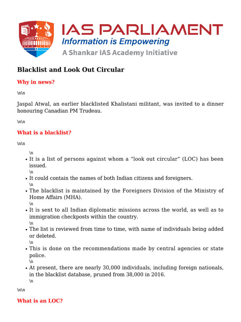 Blacklist and Look Out Circular | PDF | Arrest | Police