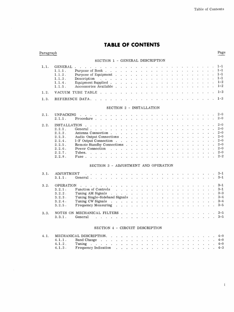 Collins - 51J-4 HF-Comms Reciever-TOC - Manual | PDF
