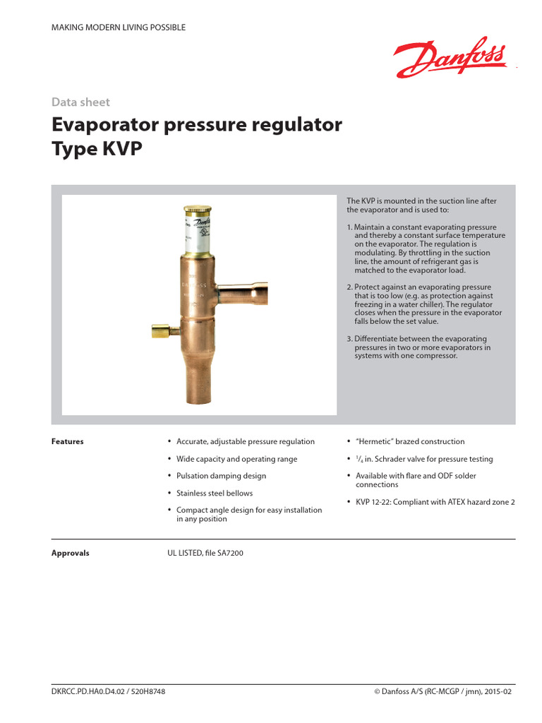 Danfoss KVP Pressure Regulating Valves | PDF | Gas Technologies | Chemistry