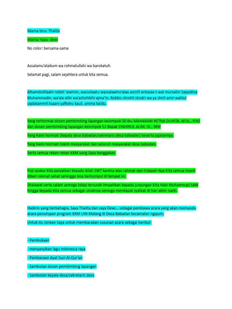 Teks MC Penutupan KKM | PDF | Seni & Disiplin Bahasa | Agama ...