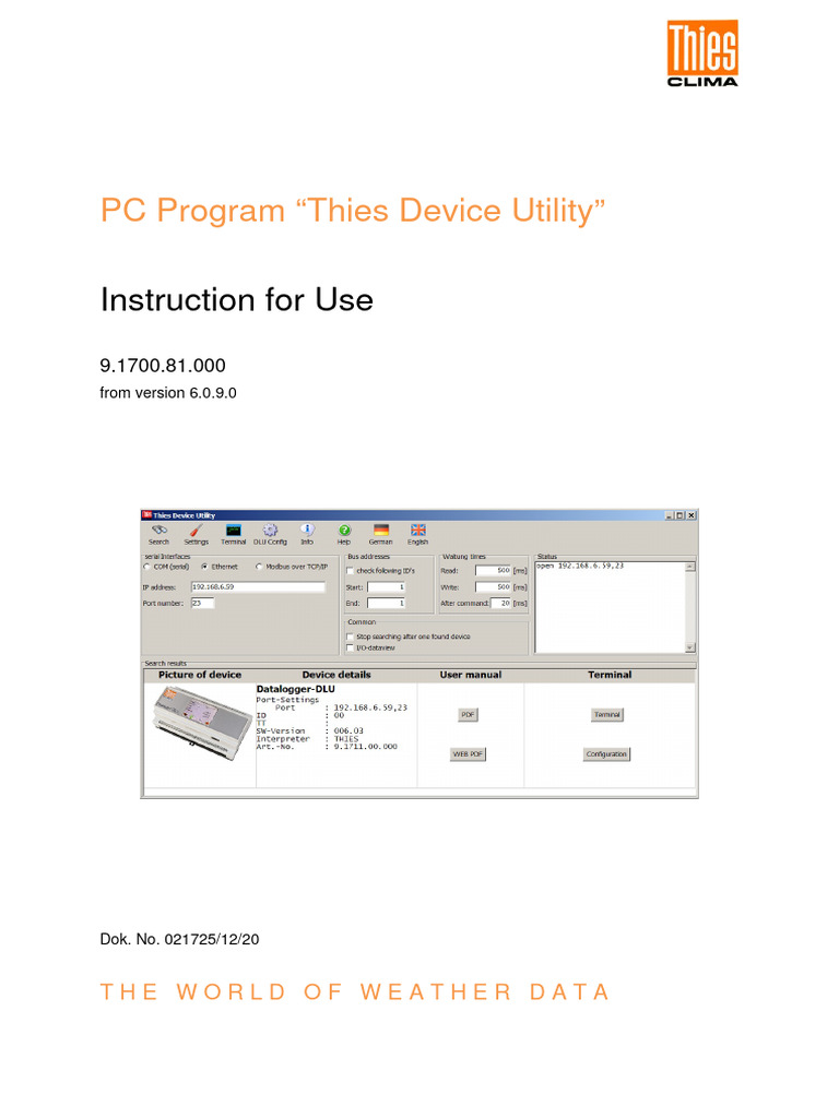 ThiesDeviceUtility Manual | PDF | Port (Computer Networking) | Computer Network