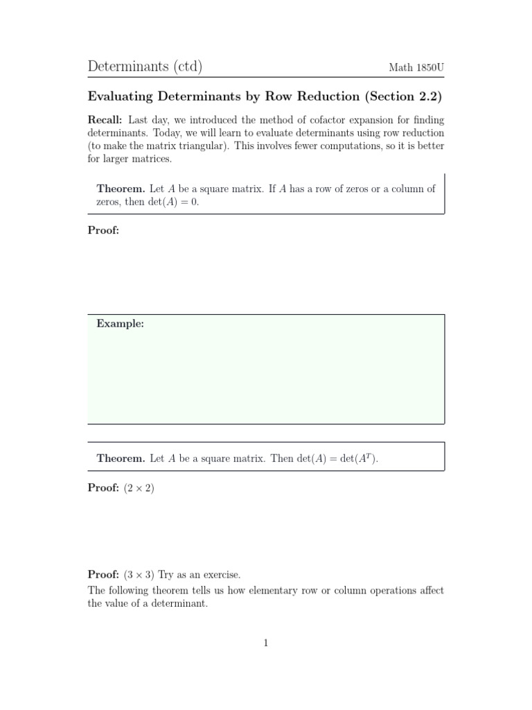 1850 Lecture7 | PDF | Matrix (Mathematics) | Determinant