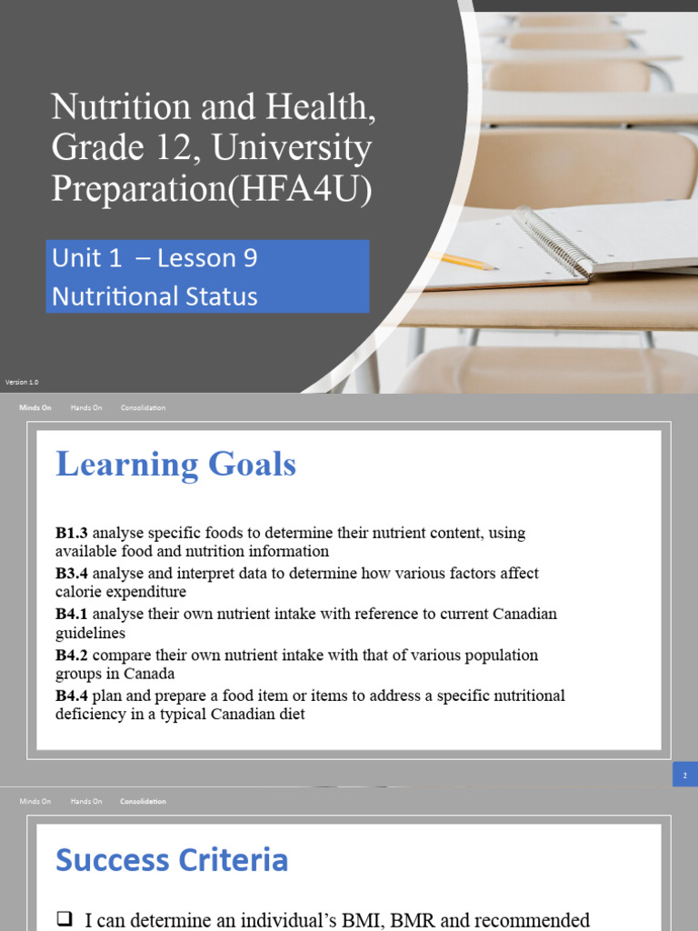 Unit 1 - Lesson 9 - Nutritional Status | PDF | Food Energy | Nutrients