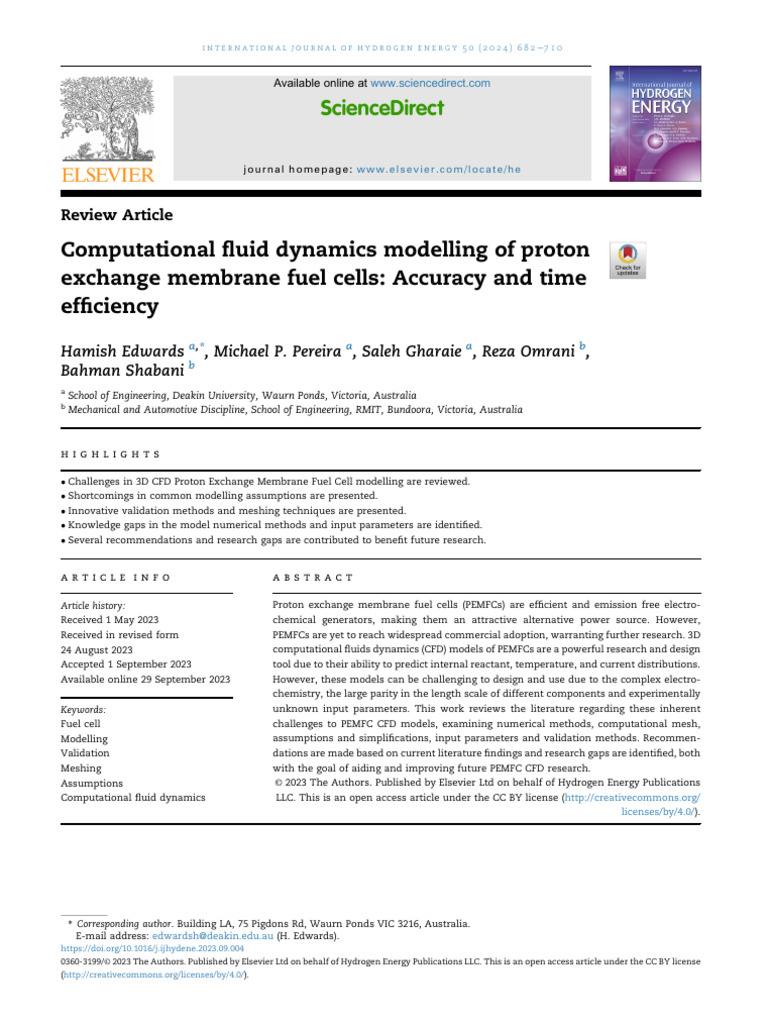 Computational Fluid Dynamics Modelling of Proton Exchange Membrane Fuel Cells | PDF ...