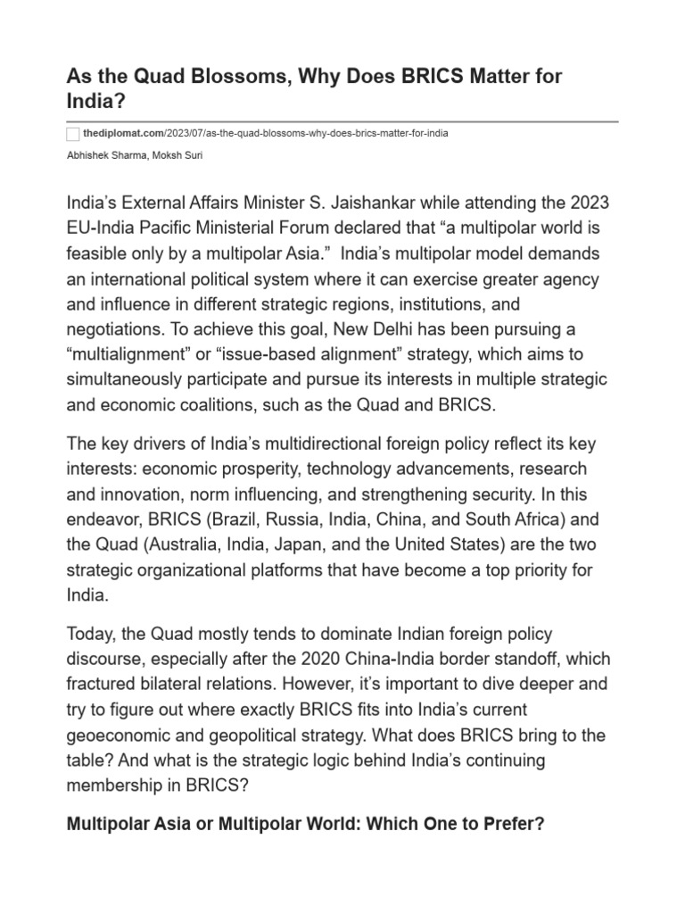As The Quad Blossoms, Why Does BRICS Matter For India - The Diplomat ... As The Quad Blossoms, Why Does BRICS Matter For India - The Diplomat ...